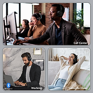 LEVN Bluetooth Headset with Microphone, Wireless Headset with Mic & Mute Button, 60 Hrs Working Time Noise Cancelling Bluetooth Headset 5.3 Multipoint Connect to Cell Phone/Mobile/Laptop/Tablet/PC