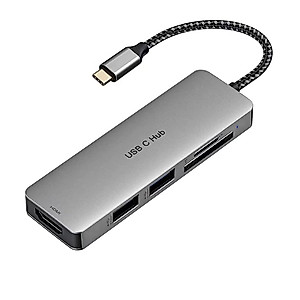 USB C Hub 5 in 1 Dongle USB-C to HDMI Multiport Adapter with 4K HDMI Output 2 USB 3.0 & 2.0 Ports, SD/TF Card Reader Compatible for MacBook Pro XPS More Type C Devices