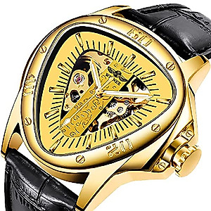 BOSNI Triangle Men Mechanical Wristwatches Luxury Golden Dial Automatic Watch Men Skeleton Wrist Watches