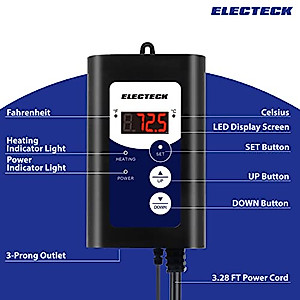 ELECTECK Heat Mat Thermostat, Digital Controller for Seed Germination, Reptiles and Brewing, 41°F to 108 °F/ 5℃ to 42℃, 8.3A, 1000W, Black