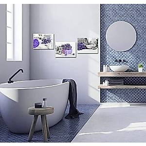 SkenoArt 3 Piece Black and White Wall Art Purple Lavender Flower Pictures Spa Treatment Salt and Towel Artwork Print on Canvas for Bathroom Salon Spa Room Decoration Framed Ready to Hang 12"x16"x3pcs