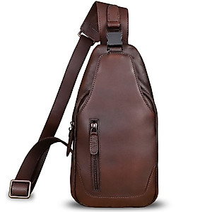 Genuine Leather Sling Bag Crossbody Purse Handmade Hiking Daypack Motorcycle Bag Retro Over the Shoulder Backpack Chest Bag (Coffee)