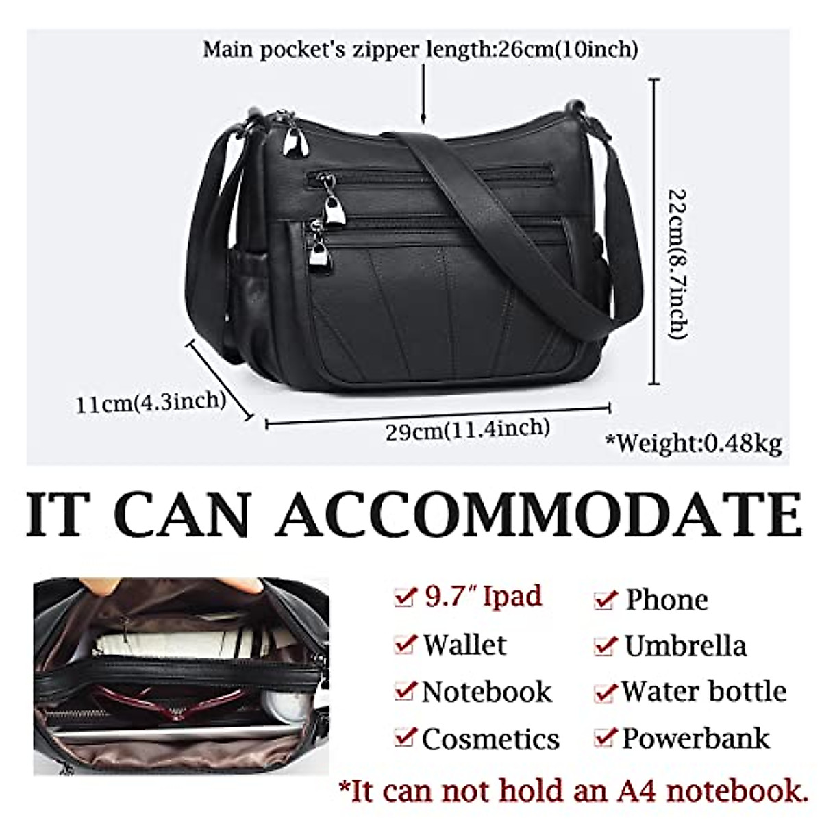 Crossbody Purse for Women Ladies Soft PU Leather Shoulder Bag Medium Roomy Handbag Fashion Tote Top Handle Satchel