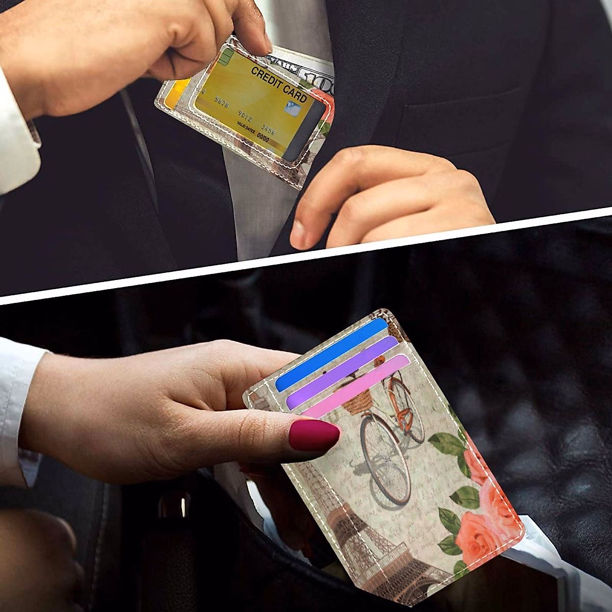 susiyo Retro Paris Eiffel Tower Post Card Slim Minimalist Wallets Rfid Blocking Card Wallets PU Leather Front Pocket Wallets for Men and Women