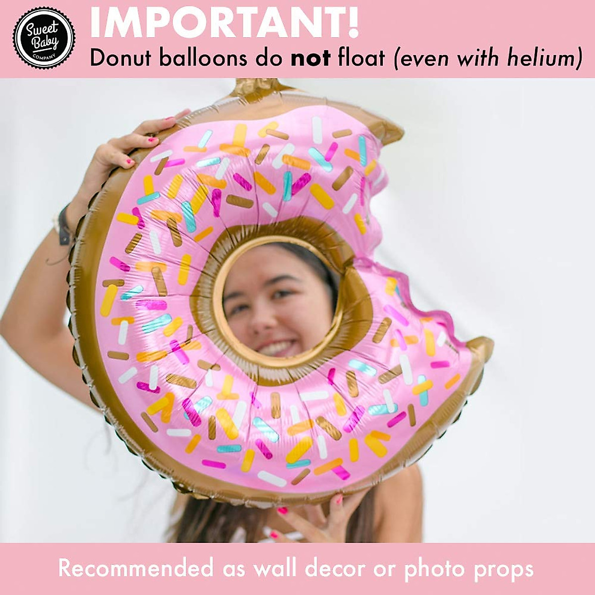 Sweet Baby Co. Donut Sprinkle Baby Shower Decorations Boy or Girl Party Supplies with Sprinkled With Love Gold Banner, Donuts and Candy Stripe Balloons, Backdrop, Garland, Lantern, Honeycomb Balls