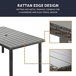 HAPPATIO Patio Dining Table for 6, Patio Furniture Size 60 x 35 x 28.5, with Umbrella Hole Dia 2"