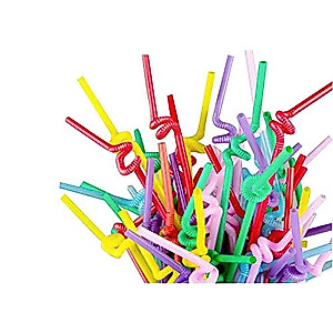 Multi-Colored Flexible Disposable Drinking Straws Bendable Extra Long Bendy Party Plastic Straws, 100 Count