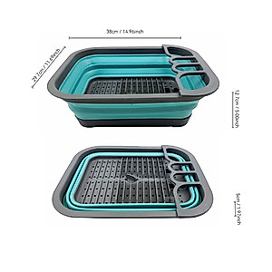 SAMMART 7.3L (1.9 Gallon) Collapsible Dish Drainer with Drainer Board - Foldable Drying Rack Set - Portable Dinnerware Organizer - Space Saving (Alloy Grey + Crystal Blue (Set of 2))