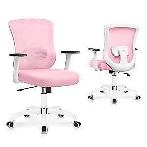Winrise Office Chair Ergonomic Desk Chairs with Lumbar Support and Flip-up Arms, Comfortable Breathable Mesh Computer Executive Chair with Swivel Task, Adjustable Height 4'', Home, Bedroom -Pink