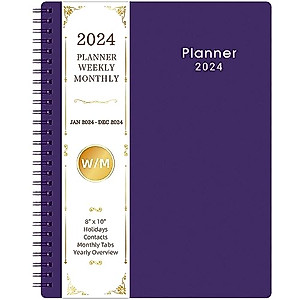 2024 Planner - 2024 Planner Spiral Bound, Jan. 2024 - Dec. 2024, 8”× 10”, 2024 Weekly & Monthly Planners for Women/Man with Printed Monthly Tabs, Strong Twin-Wire Binding, Waterproof Cover
