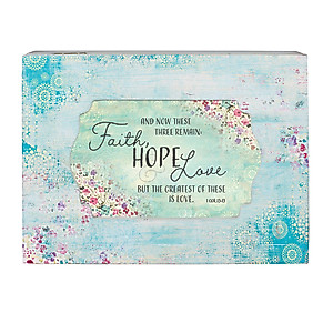 Cottage Garden Faith Hope Greatest is Love Aqua Medallion Decoupage Music Box Plays How Great Thou Art