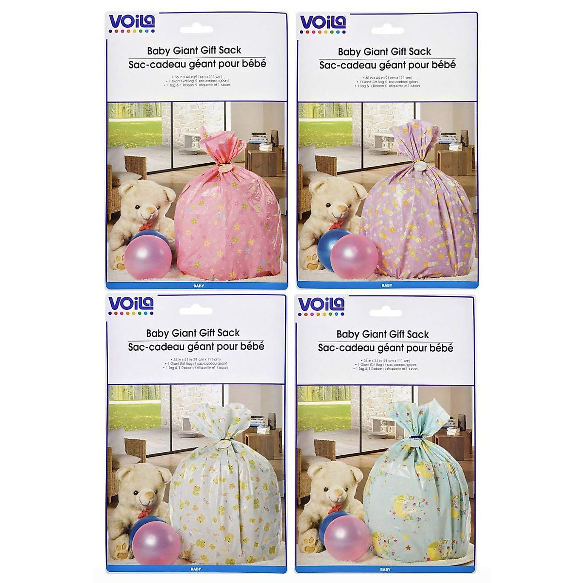 GIANT WRAP BAG: Baby Shower 36 x 44 inch Large present plastic sack. (Style Vary)