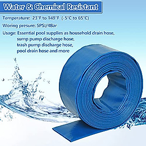 Gonioa 2 inches x 25 FT Heavy-Duty PVC Swimming Pool Backwash Hose, Reinforced Discharge Hose with Clamp for Swimming Pools, Blue