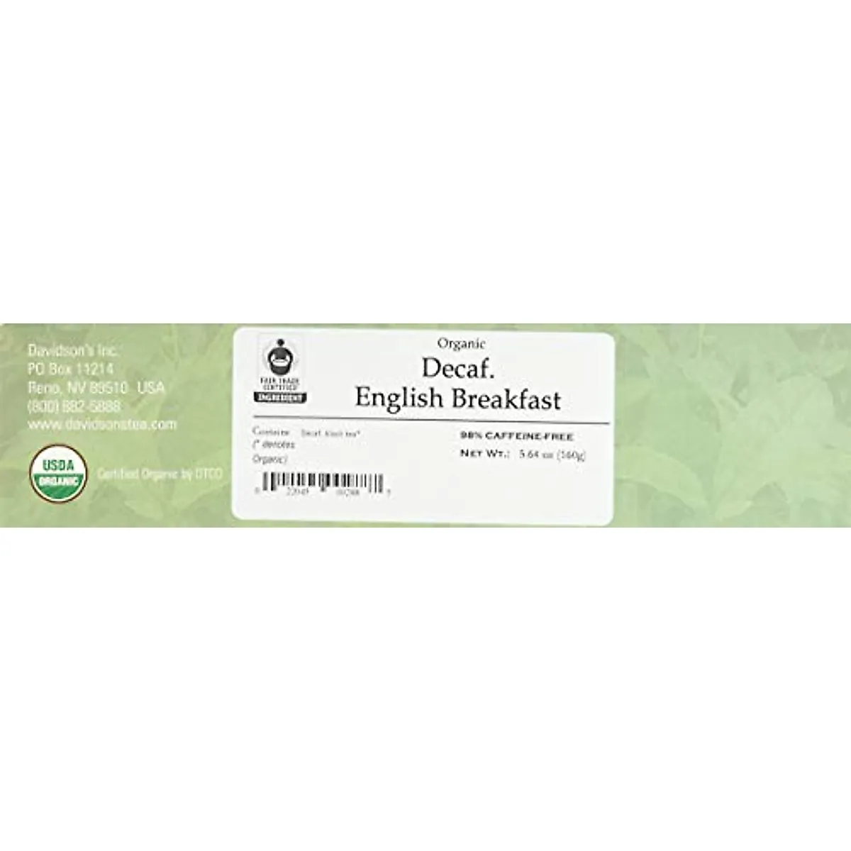 Davidson's Organics, Decaffeinated English Breakfast, 100-count Unwrapped Tea Bags