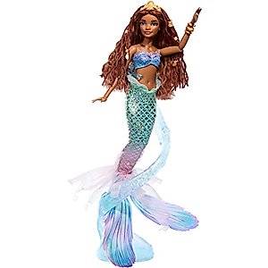 Mattel Disney The Little Mermaid Deluxe Mermaid Ariel Doll with Iridescent Tail, Hair Jewelry Beads, and Doll Stand
