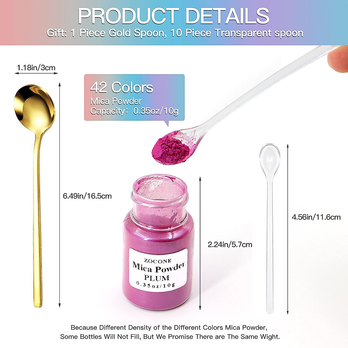 ZOCONE Mica Powder for Epoxy Resin, 42 Colors 0.35 oz (10g) Each Jar Mica Pigment Powder 11 PCS Spoons, Colors Mica Powder for Soap Making, Candle Making, Bath Bomb, Nail Art, Slime, Craft Projects