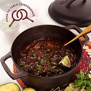 Cuisinel Cast Iron Dutch Oven - 3-Quart Deep Pot + Lid + Pan Scraper + Handle Covers - Large Pre-Seasoned Cooker for Baking Bread, Soup, Frying - Indoor/Outdoor Kitchen, Camping, Fire, BBQ Cookware