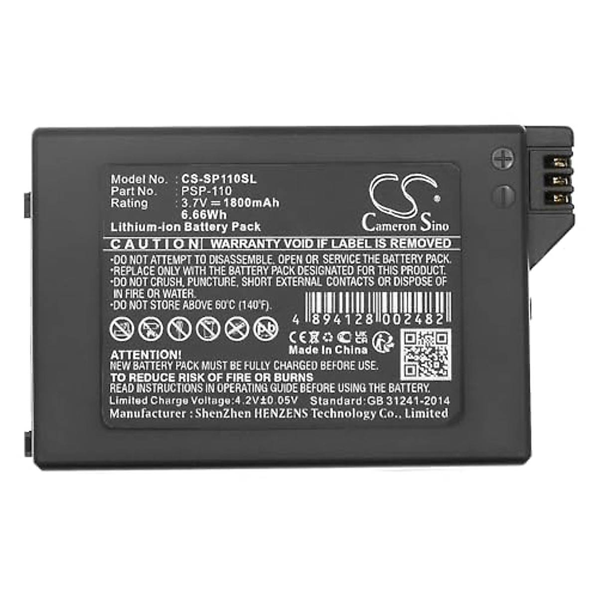 Cameron Sino 1800mAh Replacement Battery Compatible with Sony PSP-1000, PSP-1000G1, PSP-1000G1W, PSP-1000K, PSP-1000KCW