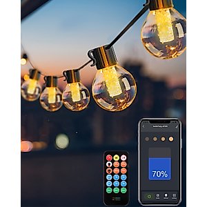 Outdoor String Lights with Dimmer App Control, 50Ft Patio Lights Waterproof Shatterproof G40 Globe 25 Led Bulbs 2000K, Connectable Christmas Hanging Light Timer Remote for Indoor Outside Porch Party