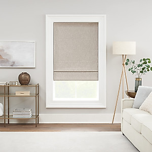 Eclipse Drew Roman Shades for Windows, Cordless 100% Blackout Shades, 23 in Wide x 64 in Long, Noise Reducing, Energy Efficient and Textured Solid Window Shades for Living Room, Bedroom, Linen