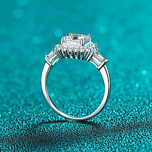 Moissanite 3 Stone Engagement Rings for Women, 2.0 Carat Moissanite Rings Solid Sterling Silver with 18K Gold Plated Chamfer Asscher Trapezoid Cut 3 Stone Anniversary Rings for Women D Color VVS1,