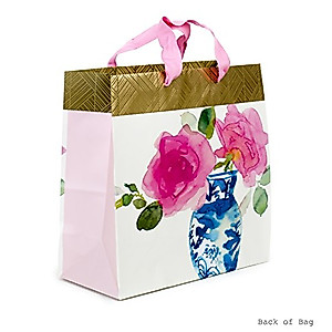 Hallmark 10" Large Square Gift Bag (Watercolor Flower and Vase) for Birthdays, Mothers Day, Anniversary, Bridal Showers and More