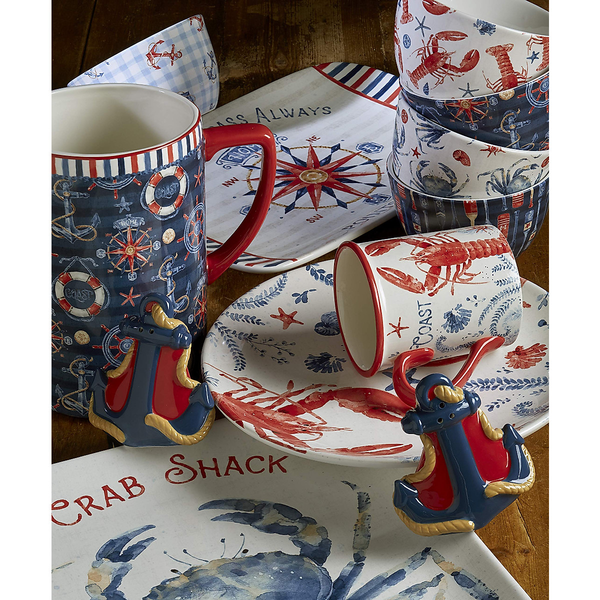 Certified International Nautical Life Lobster Oval Platter 16" x 12" Servware, Serving Acessories, Multicolred