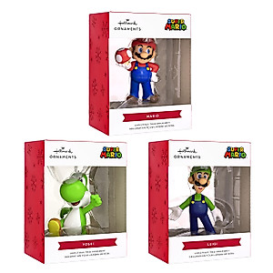 Hallmark Nintendo Super Mario, Luigi and Yoshi Christmas Ornaments,Resin Set of 3