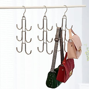 GXLQIJU Metal Purse Hangers,360°Rotating Space Saving Hangers Closet Organizer,Hanger for Storing and Organizing Purses, Handbags, Backpacks,Crossovers,Scarfs,Belt.(Silver 2pack)