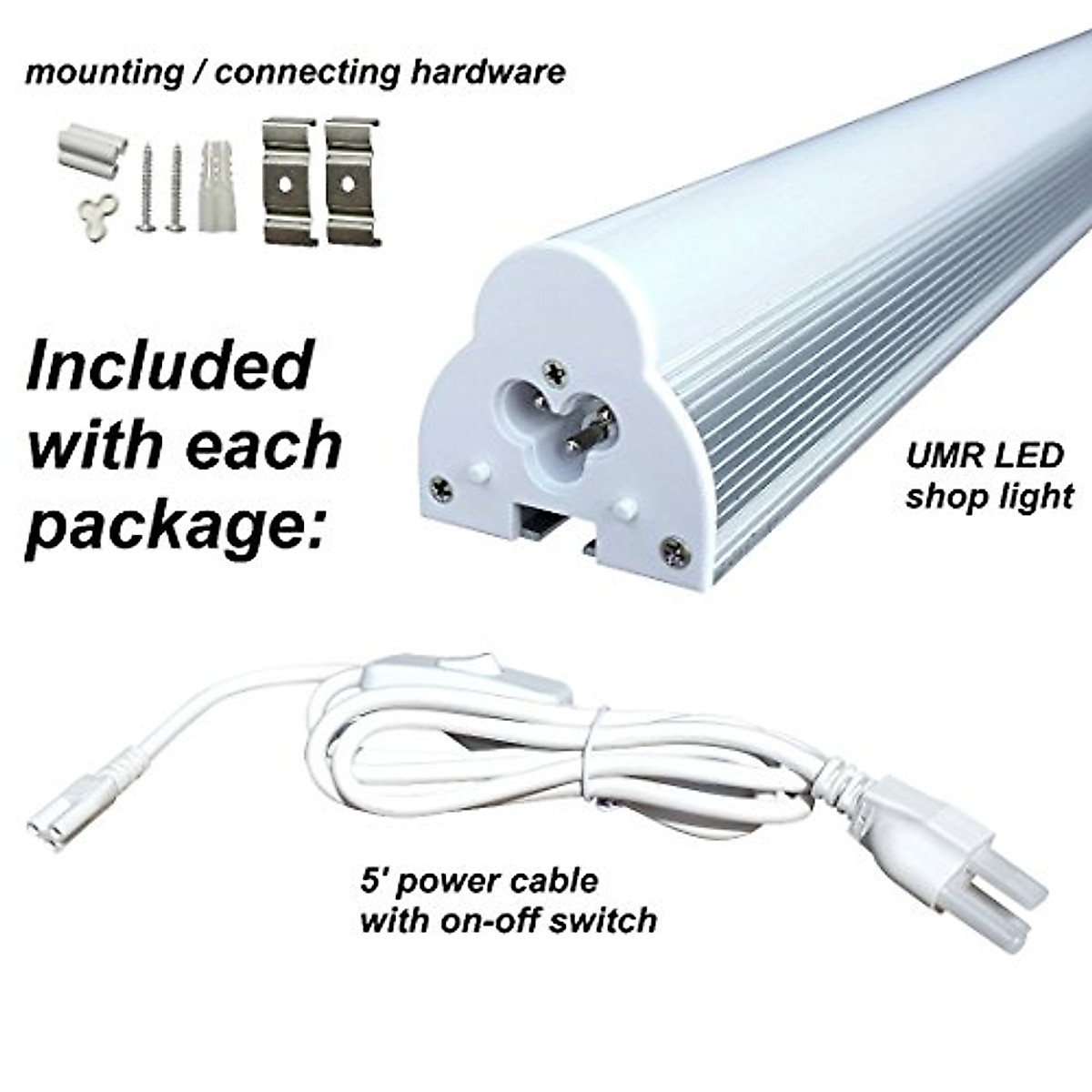 UMR Brightest LED Shop Light 4FT 22W Linkable to Every Length, Ultra Efficient 6500K Daylight Integrated Fixture for Garage, Ceiling, Kitchen, & Under Cabinet, Plug & Play Installation