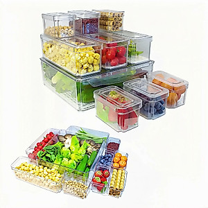 ZZTLHDS 10 Pack Fridge Organizer, Stackable Refrigerator Organizer Bins with Lids, Fruit Storage Containers for Storage Clear for Food, Drinks, Vegetable Clear Plastic Fridge Organizers Tool Storage