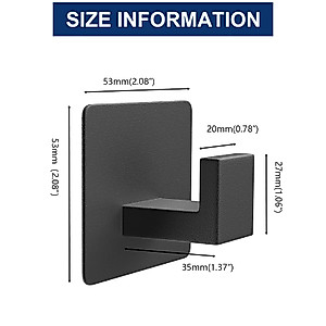 VAEHOLD Adhesive Towel Hooks, Heavy Duty Wall Hooks Aluminum Black Hooks for Hanging Coat, Hat, Towel, Robe, Clothes, Shower Hook for Door, Office, Kitchen, Bathroom - 2 Pack (Black)