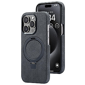 AKANTRA Alcantara Case for Apple iPhone 15 Pro Max, Handmade Half-Wrapped Synthetic Suede Cover, Magnetic Holder Ring Compatible with Magsafe Wireless Charging (iPhone15 Pro Max, Black)