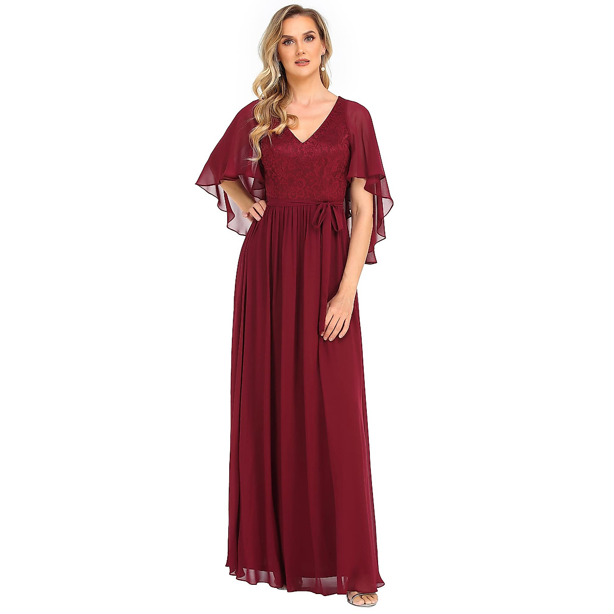 Ever-Pretty Women's Chiffon Maxi A-line Dance Party Dresses Burgundy US14