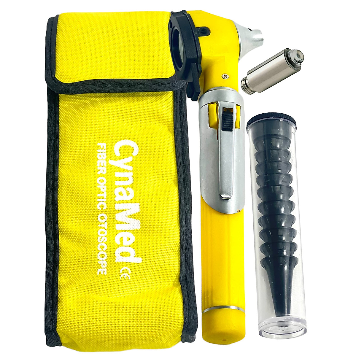 Mini Fiber Optic Otoscope Yellow (Pocket Size) Ent Diagnostic Set Plus 1 Replacement Bulb Cynamed