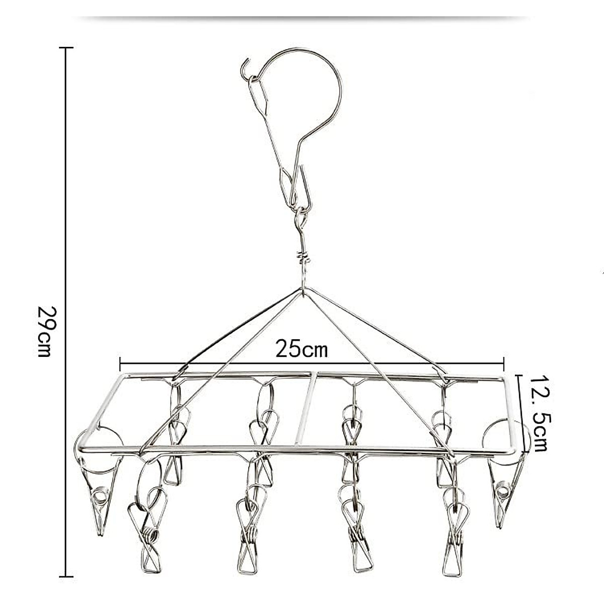 WudTus Sock Dryer with 20 Clips for Underwear Lingerie Baby Clothes and Small Laundry Items, Stainless Steel Rotatable Drying Rack,10 Peg, 1 Pack Round & 1 Pack Rectangle