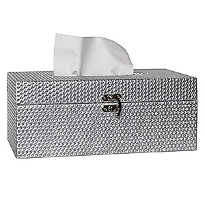 MODE HOME Rectangular Wooden Tissue Box Cover Silver Glitter Leather Tissue Box Holder with Metal Clasp for Living Room, Bathroom, Bedroom, Dryer Sheet Holder for Laundry Room Decor