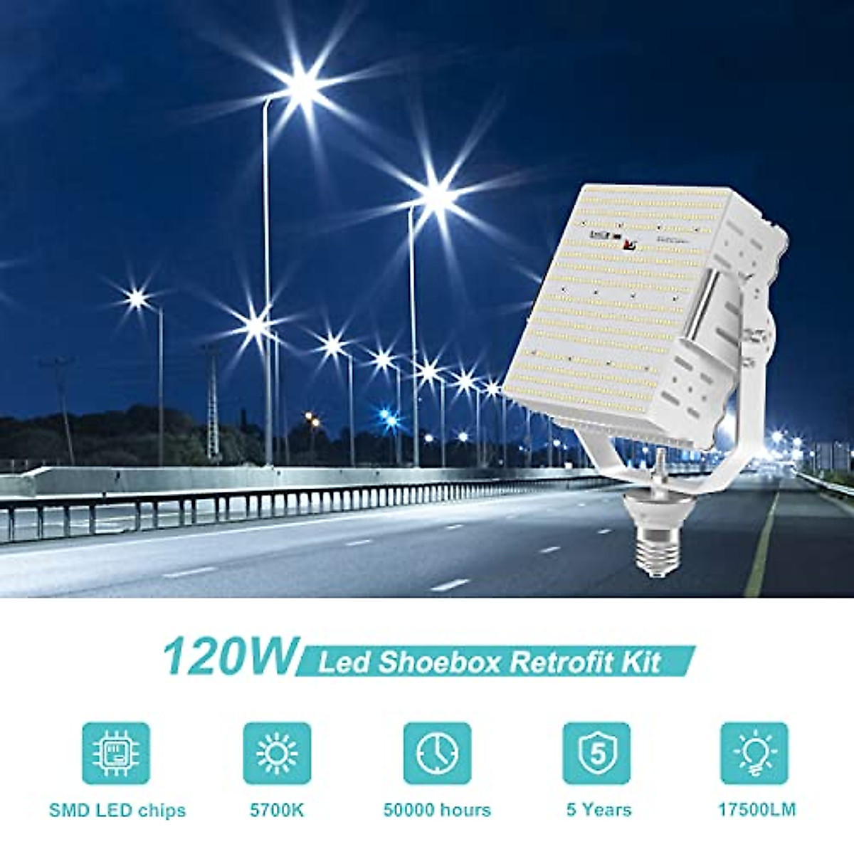 120W Shoebox LED Retrofit Kits 17500LM (400W MH/HPS Equiv), AC277-480V LED Shoebox Retrofit Light for Parking Lot, ETL DLC 5700K E39 Mogul Street Area Light Retrofit for Tennis Court Wall Pack