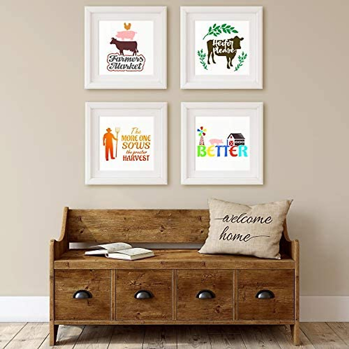 20 Pieces Farmhouse Stencils Reusable Farm Painting Stencils Farm Theme Drawing Art Template for Scrapbooking Drawing Tracing DIY Furniture Wall Floor Fabric Decors, 2 Sizes and 20 Patterns