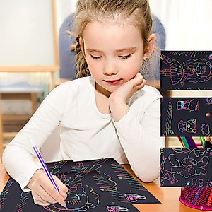 DAIKOYE Christmas Crafts 50 PCS Rainbow Magic Scratch Paper for Kids Black Scratch Off Art Crafts Notes Boards Sheet for Birthday Party Game Activities Gift Easter Party Game