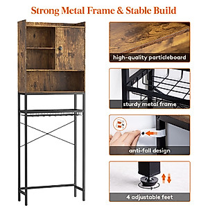 Lifewit Over The Toilet Storage Cabinet, Bathroom Organizer Shelves Over Toilet Storage, Freestanding Bathroom Rack Space Saver with Adjustable Shelves, Light Brown