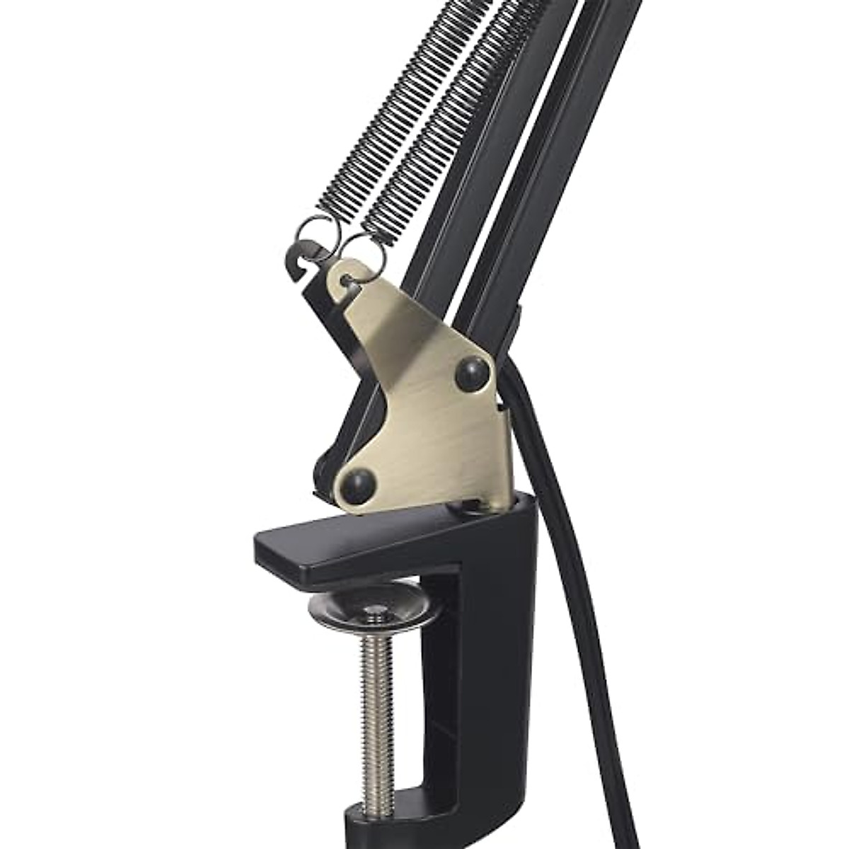 Globe Electric 62000009 32" Multi-Joint Desk Lamp with Metal Clamp, Matte Black, Antique Brass Accents, On/Off Rotary Switch on Shade, Partially Adjustable Swing Arm, Home Décor, Office Accessory