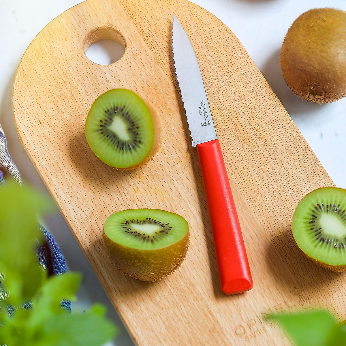 Opinel Les Essentials+ No. 313 Serrated Paring Knife, Corrosion Resistant + Dishwasher Safe, Made in France, Red