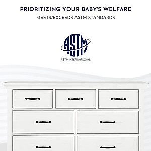 Evolur Belmar Double Dresser in Weathered White, Comes Assembled, Included Anti-Tip Kit, Seven Spacious Drawers, Dresser For Nursery, Bedroom, Wooden Nursery Furniture