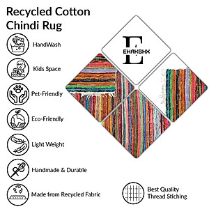 Ekakshx Chindi Rag Rug 4 * 6 I Hand Woven Rug & Reversible Runner Rug I Cotton Colorful Chindi Rug I 4 * 6 Feet