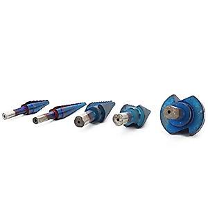 Step Drill Bits, 5pcs 1/4 Triangles Shank Stepless Drill Bit Set with Blue Coating Step Down Drill Bit for Sheet Metal Hole Drilling Cutting