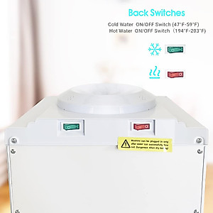 Water Cooler Dispenser for 5 Gallon Bottle, Top Loading Hot & Cold Water Freestanding Electric Water Cooler Child Safety Lock for Indoor Home Office Use with Storage Cabinet, White