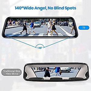 AUTO-VOX T9 OEM Look Rear View Mirror Backup Camera with Neat Wiring, 9.35''Full Touch Screen Stream Media Monitor with Back Up Camera System, 1080P Super Night Vision Reverse Camera for Car/Trucks