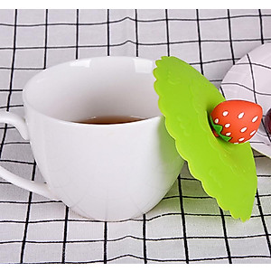 AKOAK 4 Pcs Lovely Fruit Lace Pattern Silicone Cup Lid, Creative Sealing Leakproof Glass Cup Lid Coffee Cup Suction Lid