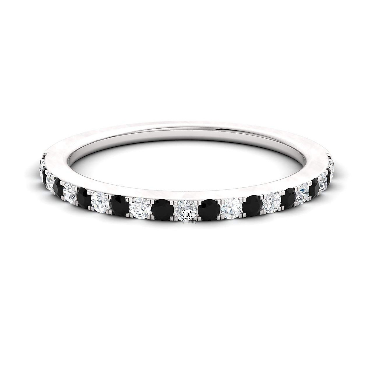 Diamondere Natural and Certified Black and White Diamond Wedding Ring in 14k White Gold | 0.39 Carat Half Eternity Ring, US Size 5